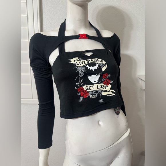 Tops | New Large Black Emily The Strange Shirt Top Crop Shrug Punk Y2k ...
